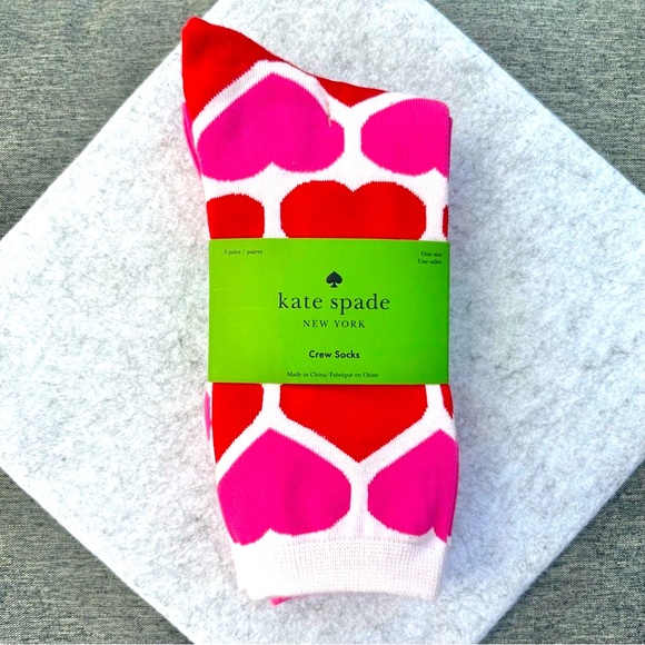 kate spade | Accessories | Kate Spade Pink Hearts Crewsocks 3 Pack ...